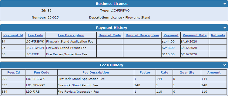 View a Business’s Payment History and Fees History